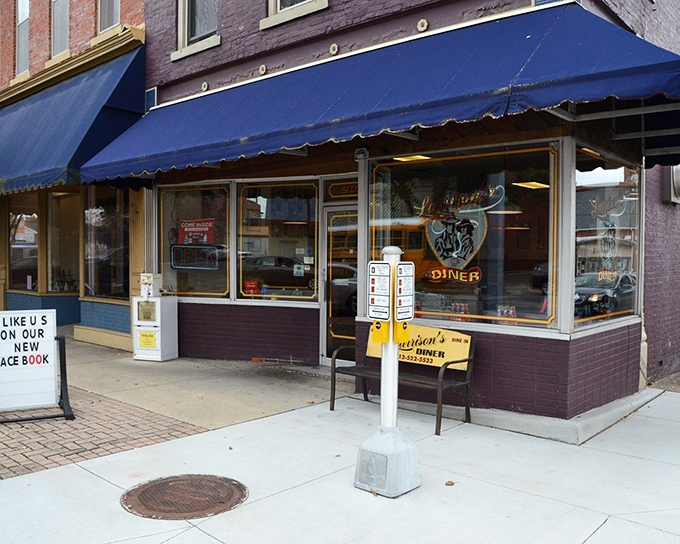 The blue awning of Larrison's Diner stands like a beacon of breakfast hope on Seymour's main street. Small-town America at its most delicious.