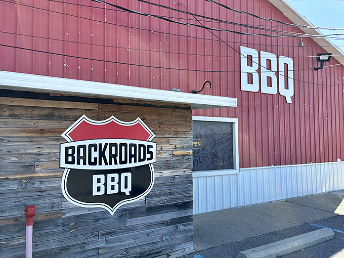 The bright red barn exterior isn't hiding horses &ndash; it's housing some of Indiana's most mouthwatering smoked meats. BBQ paradise found!