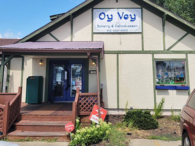 The unassuming exterior of Oy Vey beckons like a Jewish grandmother promising you haven't eaten enough. Green trim and wooden porch create Midwest charm with Old World soul.
