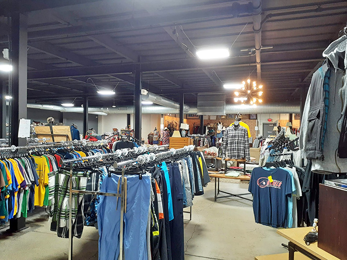 A rainbow of possibilities hangs on these racks&mdash;each shirt and pair of pants holding stories from past lives while awaiting new adventures with budget-conscious shoppers.