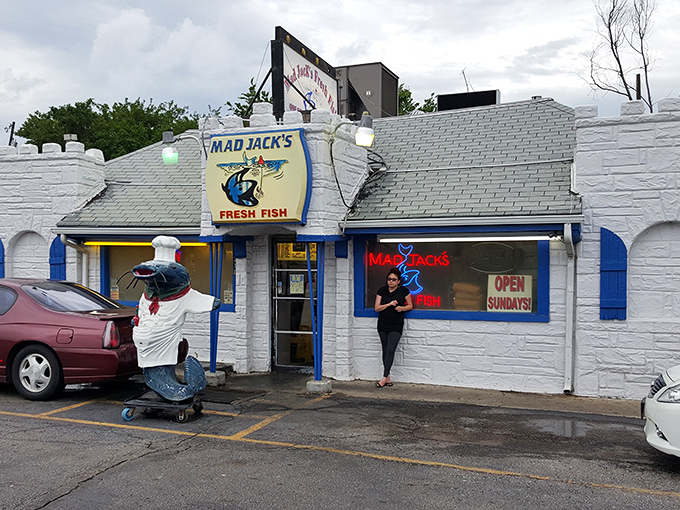 The unassuming white building with blue trim might not scream "seafood paradise," but locals know better. Mad Jack's modest exterior hides culinary treasures within.