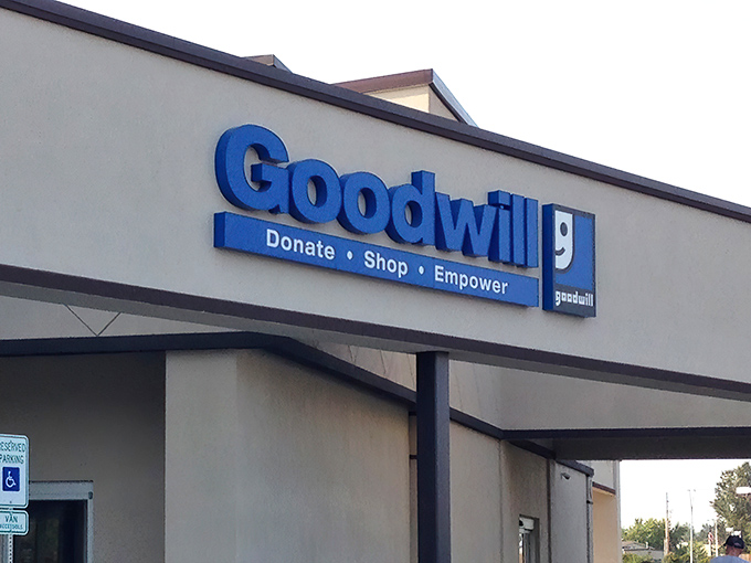 Another view of the Goodwill storefront, where the "Donate &bull; Shop &bull; Empower" motto isn't just words&mdash;it's a lifestyle for savvy Kansas shoppers.