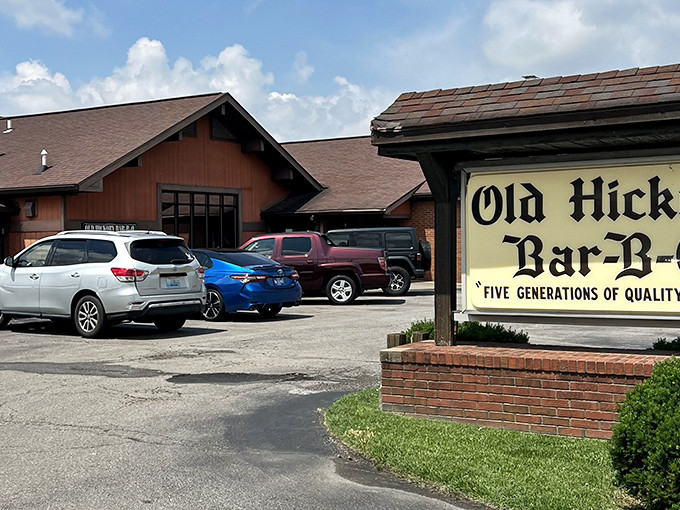 The rustic wooden exterior of Old Hickory Bar-B-Que stands like a beacon to barbecue pilgrims, promising smoky treasures within its humble walls.