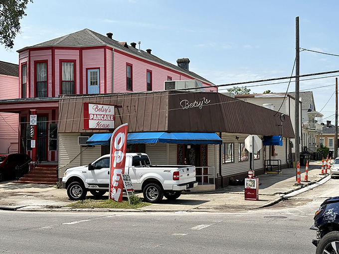 That brown awning might look modest, but inside lies breakfast gold that's worth the pilgrimage.