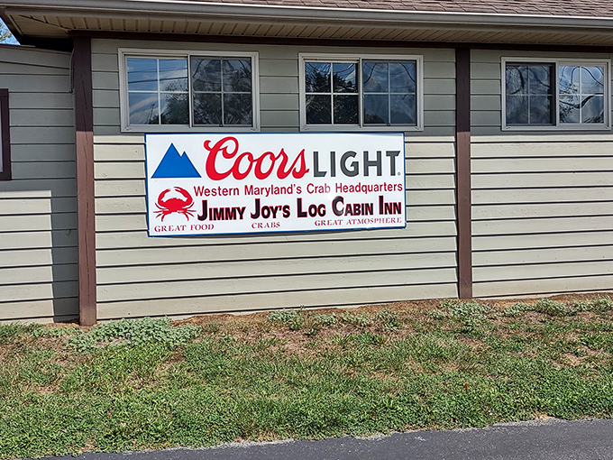 The unassuming exterior of Jimmy Joy's proudly declares its status as "Western Maryland's Crab Headquarters" – a bold claim that the kitchen happily backs up.