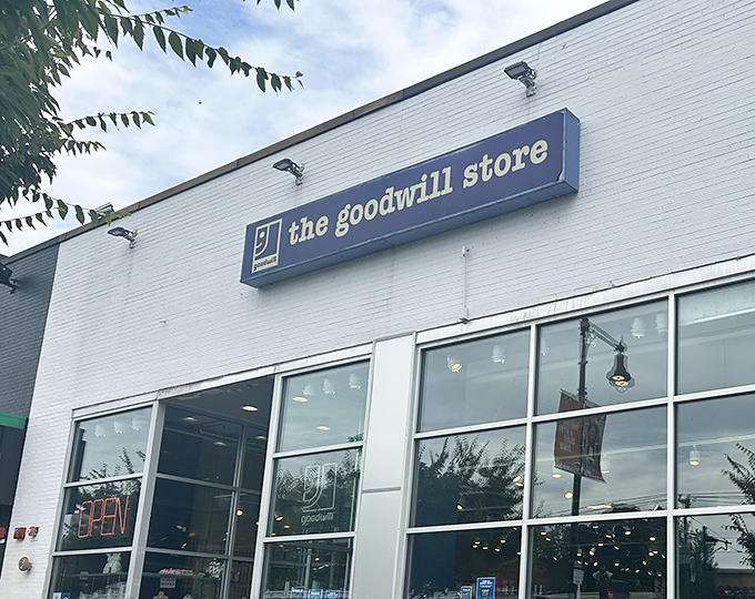 The clean white facade of Goodwill on Commonwealth Avenue stands like a beacon for bargain hunters&mdash;retail therapy without the "retail" prices.