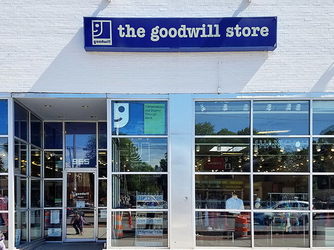 The iconic blue sign beckons bargain hunters and treasure seekers alike. This portal to possibility promises adventures that no Amazon shopping cart could ever deliver.