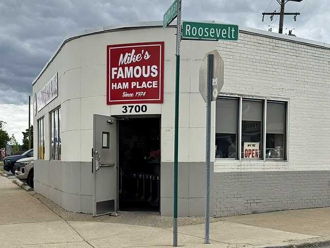 The corner building that launched a thousand ham cravings. Mike's Famous Ham Place stands like a culinary lighthouse at Michigan and Roosevelt, beckoning hungry Detroiters since 1974.