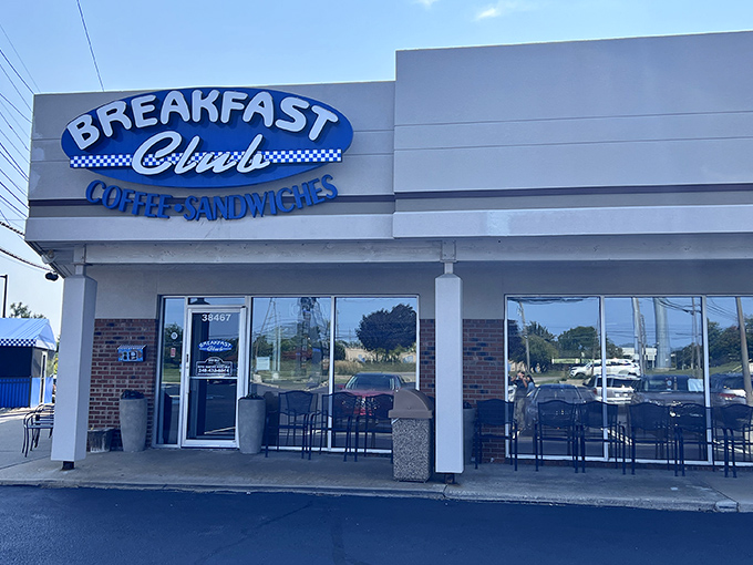 The blue and white fa&ccedil;ade of Breakfast Club stands like a beacon of morning hope on Grand River Avenue, promising coffee salvation to the breakfast-deprived masses.
