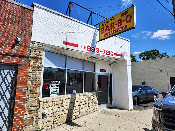 Bright yellow signage announces this carry-out barbecue haven to the world&mdash;no fancy frills needed when the food speaks this loudly.