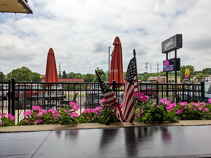 Joseph's welcomes you with that perfect blend of small-town charm and big-city flavor, complete with patriotic flair and those inviting red umbrellas.