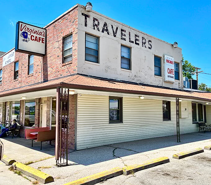 The iconic "TRAVELERS" sign above Virginia's Cafe has guided hungry Nebraskans to breakfast nirvana for decades. Like a lighthouse for pancake pilgrims.