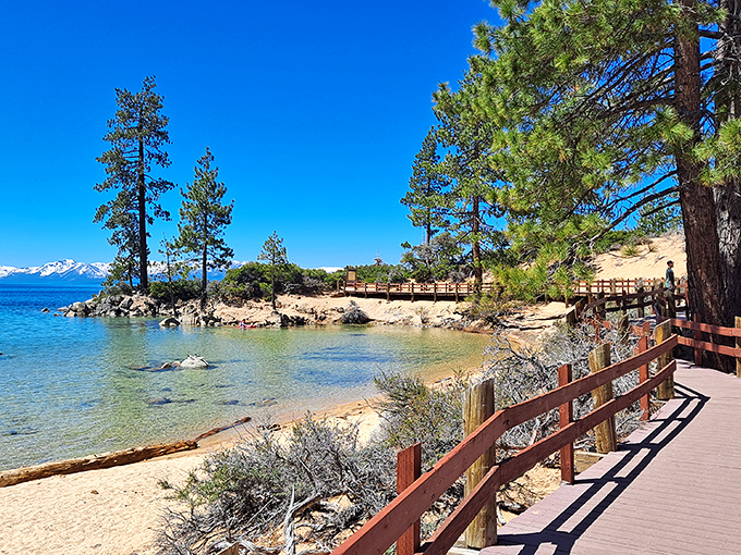 Mother Nature showing off again! The impossible blue-green waters of Sand Harbor make Caribbean beaches call their therapists out of pure jealousy.