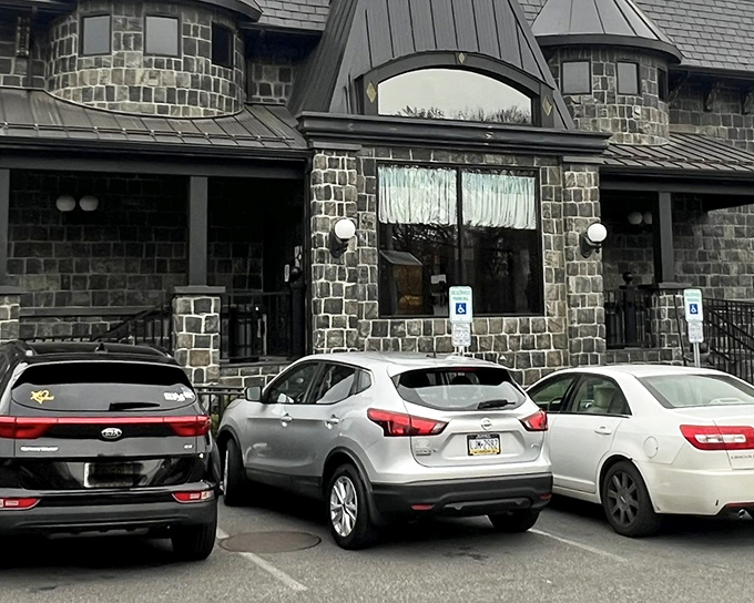 A medieval castle in suburban New Jersey? No, it's Chit Chat Diner's distinctive stone exterior, standing like a culinary fortress amid the parking lot's sea of asphalt.