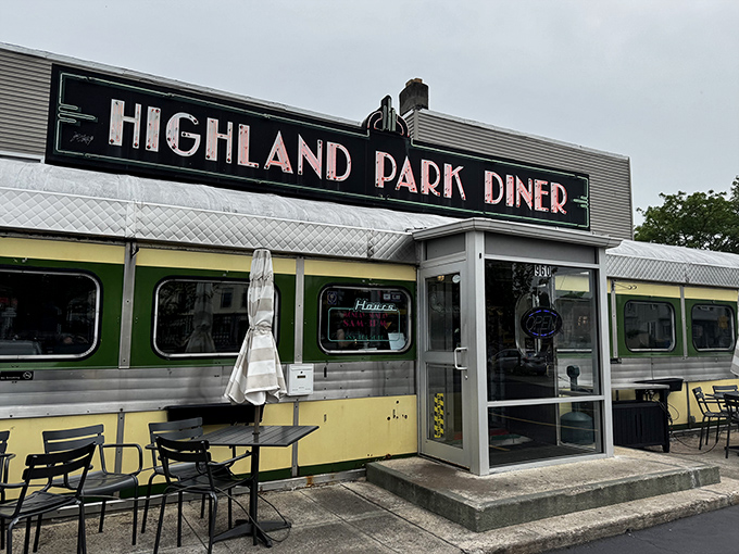 The gleaming stainless steel exterior of Highland Park Diner shines like a beacon of breakfast hope on Rochester's South Clinton Avenue.