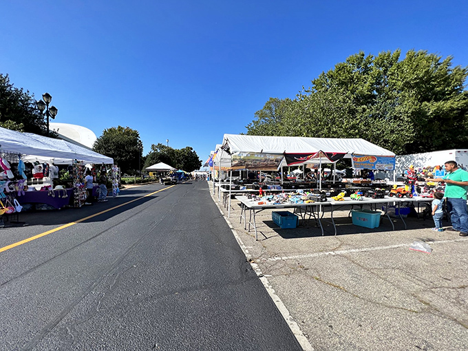 Treasure hunting begins where the asphalt meets possibility. Rows of tables stretch into the distance, each one a miniature museum of someone else's memories.
