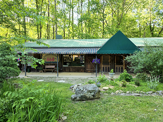 Nestled among lush greenery, this woodland BBQ haven looks like it was plucked straight from a storybook about smoked meat paradise.