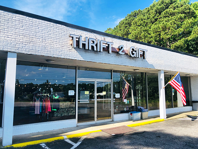 The unassuming white brick exterior of Thrift2Gift belies the treasure trove waiting inside. Like a poker player with a royal flush, it keeps its best cards hidden.