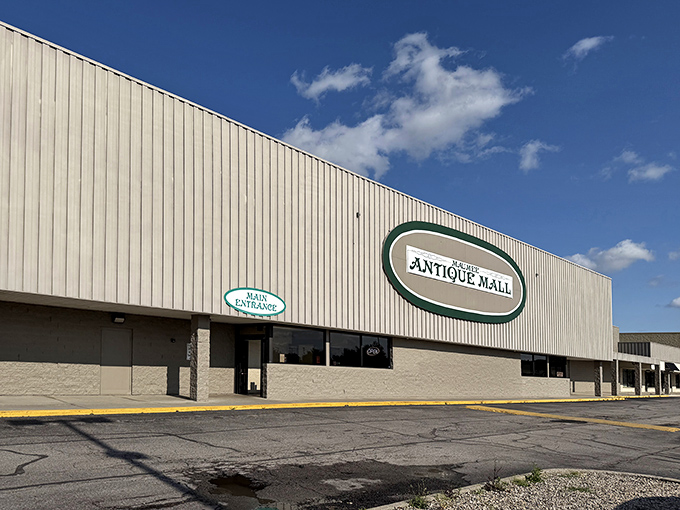 The unassuming exterior of Maumee Antique Mall &ndash; like finding a treasure chest disguised as a shoebox. History's waiting inside, no password required.