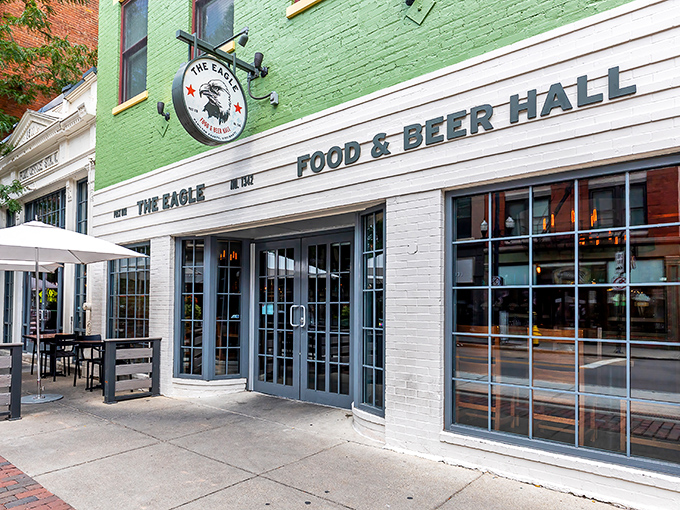 The mint-green facade of The Eagle OTR stands out on Vine Street like a beacon for fried chicken pilgrims. Cincinnati's historic architecture provides the perfect backdrop for culinary magic.
