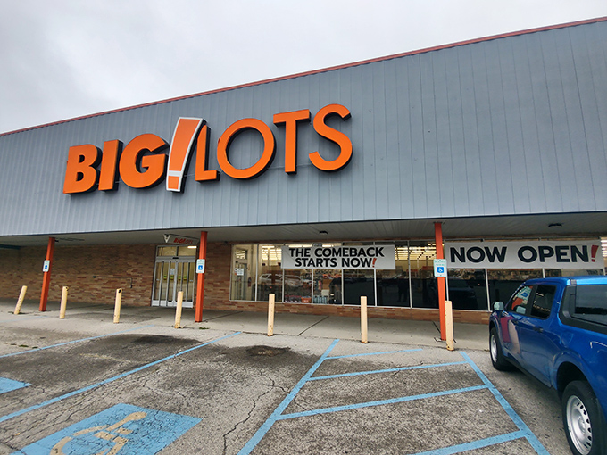 The iconic orange Big Lots sign beckons like a lighthouse for bargain hunters, promising treasures that won't break the bank.