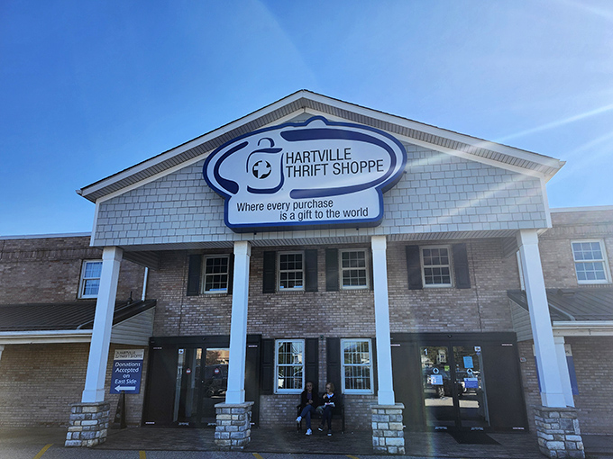The grand entrance to treasure-hunting paradise. That sign isn't kidding&mdash;every purchase really does help support community initiatives.
