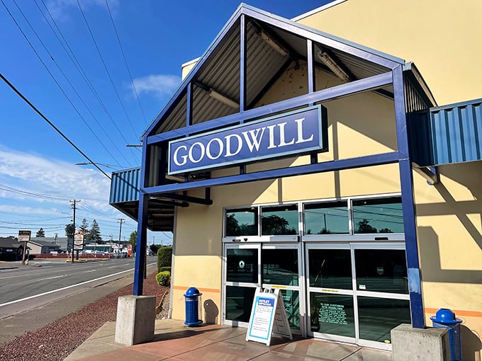 Salem&rsquo;s Goodwill Outlet may look unassuming, but inside awaits a treasure hunt&mdash;and blue skies above hint it&rsquo;s your lucky day.
