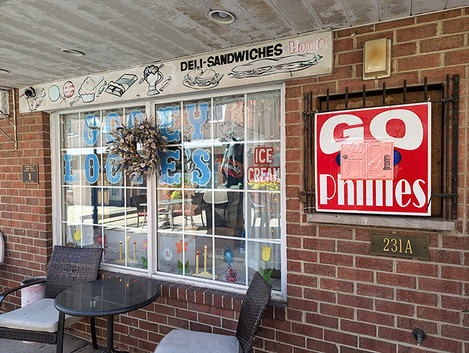 The unassuming brick exterior of Gooey Looies, where Philadelphia sandwich magic happens without fanfare or pretension.