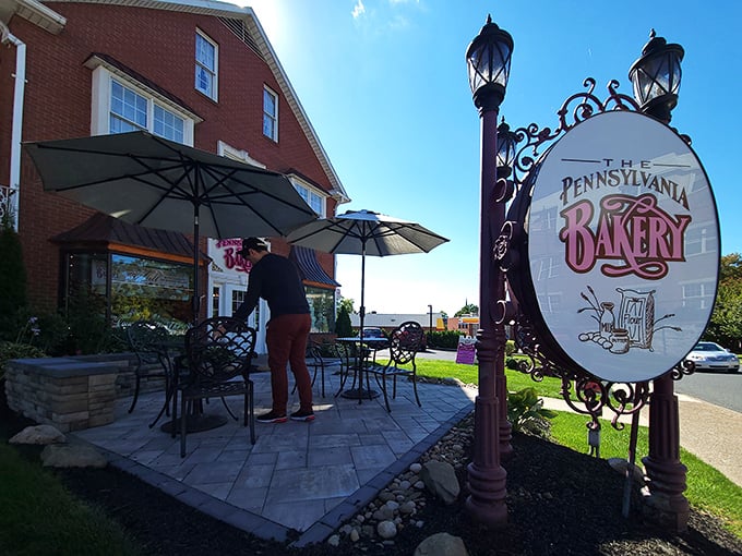 That sign isn't just pointing to a bakery&mdash;it's directing you to your new happy place. The outdoor seating area is just a bonus.