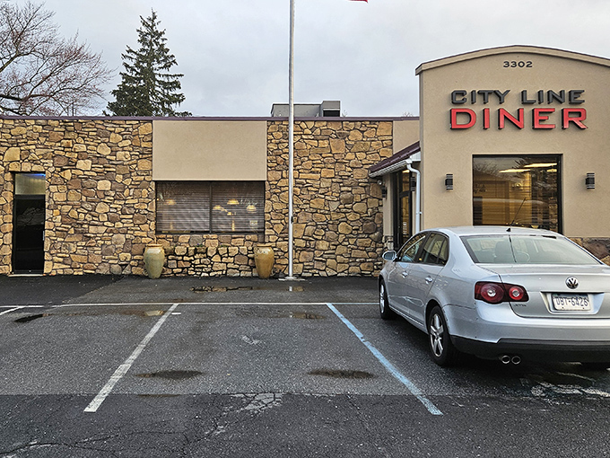 The stone facade of City Line Diner stands proudly on Derry Street, like a beacon of breakfast hope for hungry Harrisburg residents.