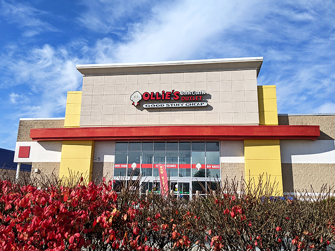 The iconic yellow and red exterior of Ollie's Bargain Outlet stands like a beacon of savings against the Pennsylvania sky. Bargain hunters, your mothership awaits!
