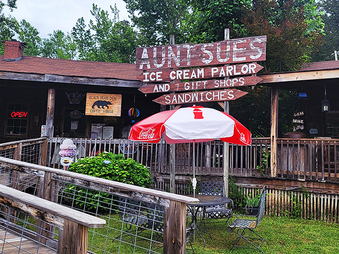 The weathered wooden sign at Aunt Sue's promises three delights: ice cream, gifts, and sandwiches&mdash;a holy trinity of country comfort that's worth the pilgrimage to Pickens.