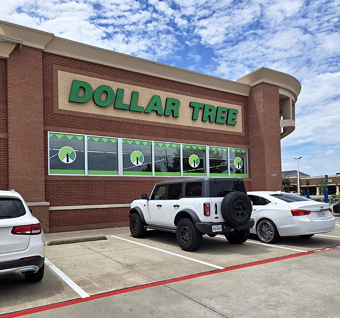 With its solid brick exterior and bold green signage, Dollar Tree in Plano stands as a shrine to savvy shopping&mdash;where every aisle feels like a victory for bargain hunters.