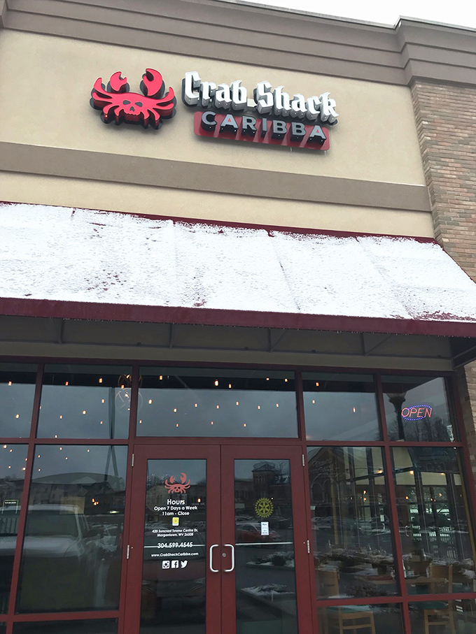 Winter outside, endless summer within. The snow-dusted awning creates the perfect contrast to the tropical paradise that awaits hungry visitors.