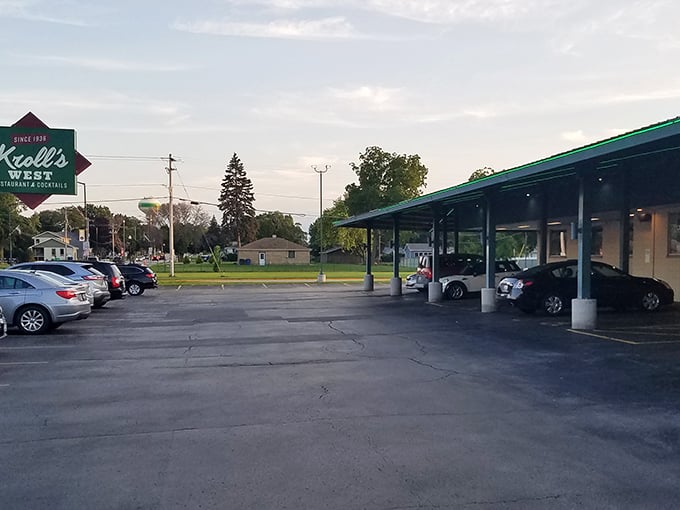 The exterior promises good times ahead - Lambeau Field looming behind like a protective culinary guardian.