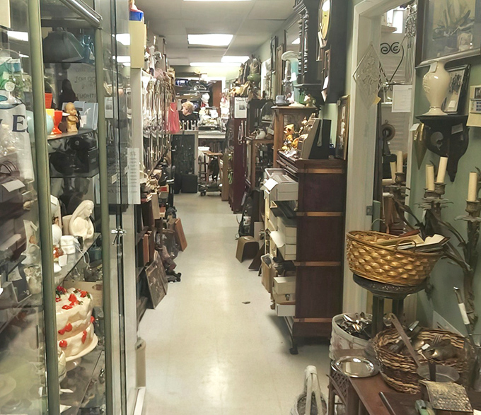Narrow pathways to the past! Every aisle at Antique Mall Y'All is like a time tunnel where your $40 adventure begins among treasures waiting to be discovered.