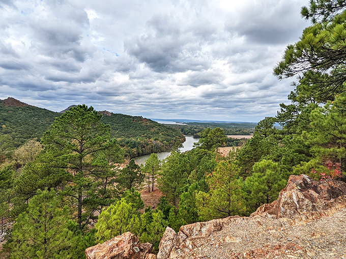 Moody skies play dramatic backdrop to Pinnacle's pine-studded slopes. Mother Nature showing off her flair for the theatrical.