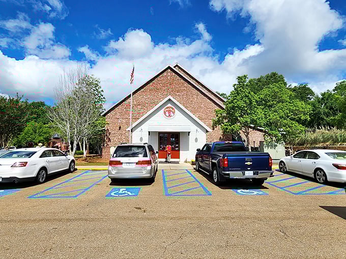 The brick fortress of flavor stands proudly under Mississippi skies, beckoning hungry travelers with promises of Southern comfort and hospitality.