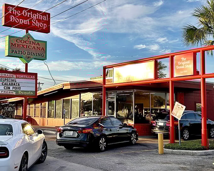The iconic red and yellow sign beckons like a lighthouse for hungry souls. San Antonio's dual-identity breakfast haven doesn't need fancy curb appeal.