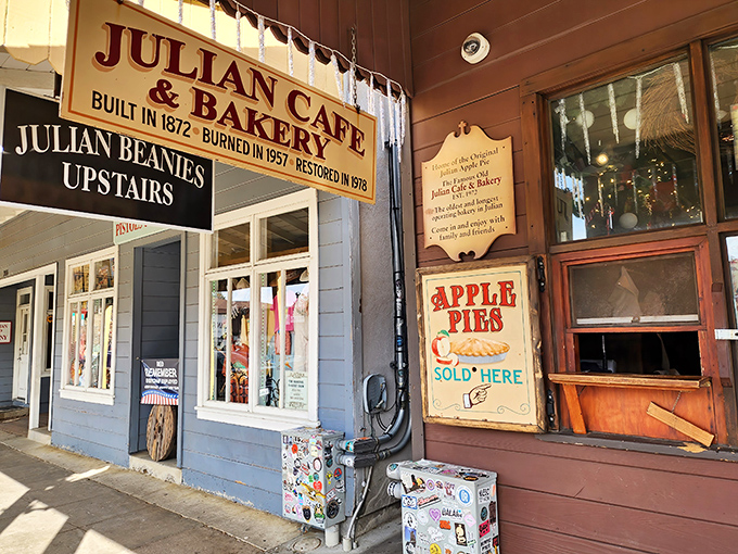 "Julian Beanies Upstairs" proclaims the sign, but it's those legendary apple pies that have been stopping traffic since the Gold Rush days.