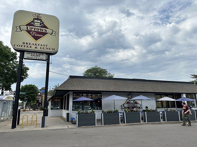 The unassuming exterior of Uptown Diner stands like a breakfast beacon in Minneapolis, promising comfort food salvation to hungry souls at all hours.