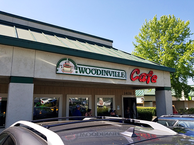 The unassuming exterior of Woodinville Cafe hides culinary treasures within. Like finding a Picasso at a yard sale, this place delivers unexpected delights.