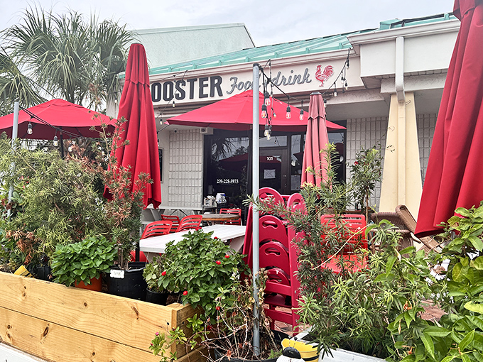 The Rooster's vibrant exterior with its cheerful red umbrellas and lush planters feels like Florida's answer to a Parisian sidewalk caf&eacute;&mdash;with better breakfast options.