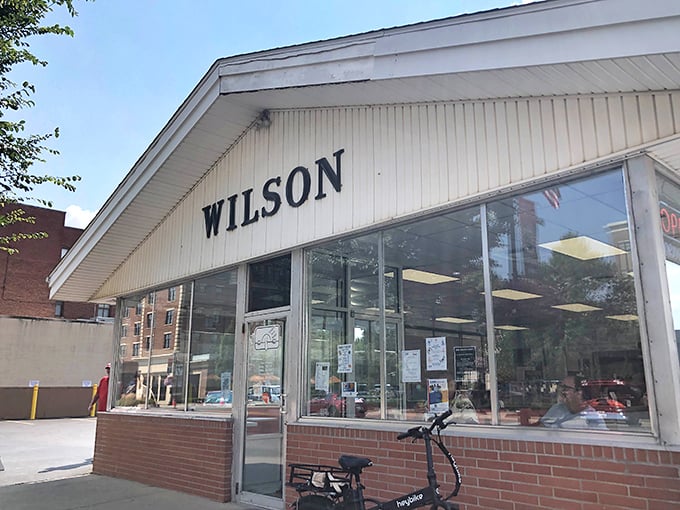 The white facade of Wilson's stands like a beacon of comfort food in downtown Findlay, promising simple pleasures that transcend culinary trends.