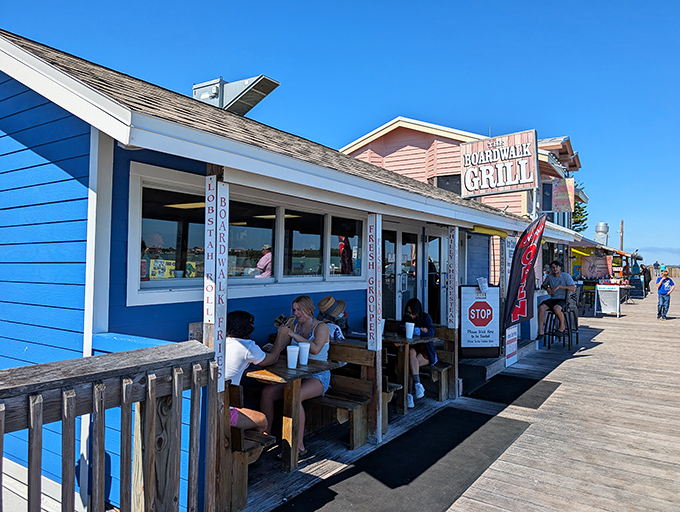 The unassuming exterior of Boardwalk Grill stands as a beacon for those in-the-know. No fancy frills, just the promise of seafood that'll make you weep with joy.