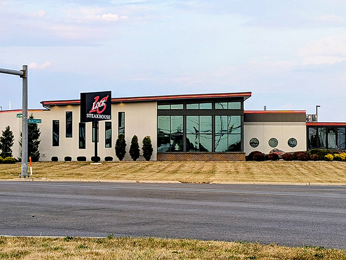 Modern meets classic at Lock Sixteen Steakhouse, where the striking exterior promises culinary adventures that await inside this Elida gem.