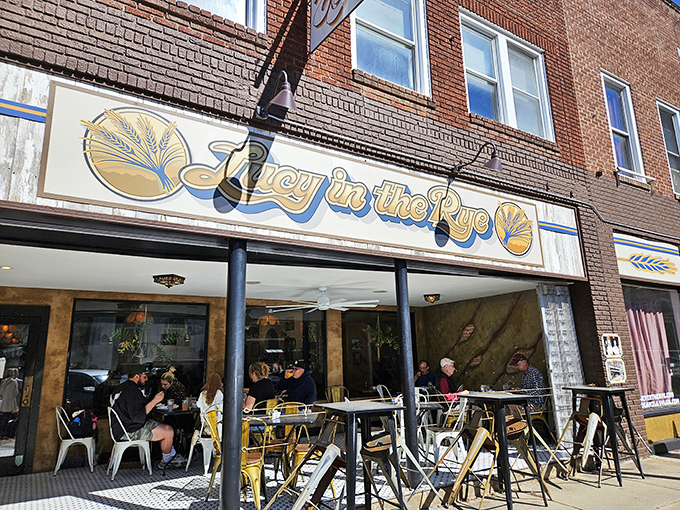 Lucy in the Rye's charming blue and gold storefront beckons hungry travelers like a lighthouse for breakfast lovers in downtown Sylva.