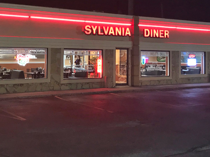 The classic red lettering against white facade isn't just signage—it's a beacon of breakfast hope for hungry travelers on Pennsylvania highways.