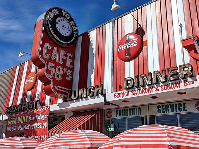 Step right up to burger heaven, where the red-and-white stripes promise good times and even better food.