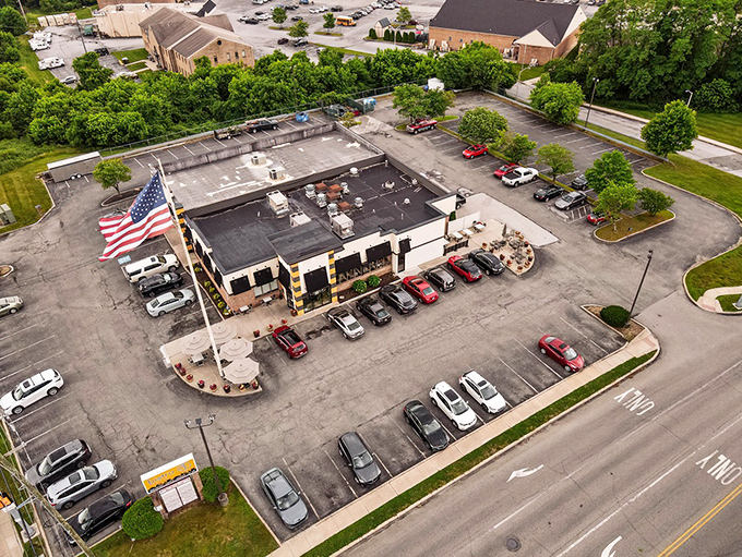 From above, it's clear this place knows how to handle a crowd with style and efficiency.